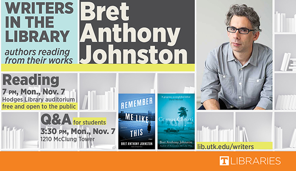 Bret Anthony Johnston at Writers in the Library on Nov. 7