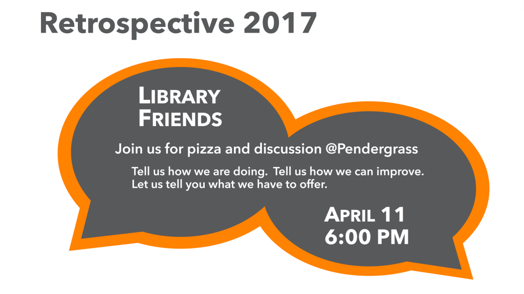 Free Pizza at Pendergrass "Retrospective," April 11